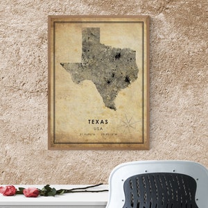 Texas Vintage Map Print Texas Map Texas state Map Art | Etsy