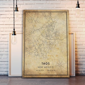 Taos Map Print | Taos Map | New Mexico Map Art | Taos City Road Map ...