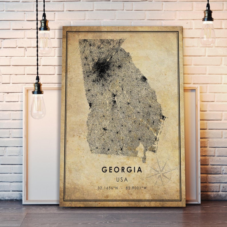 Georgia Vintage Map Print Georgia Map State Map Art - Etsy