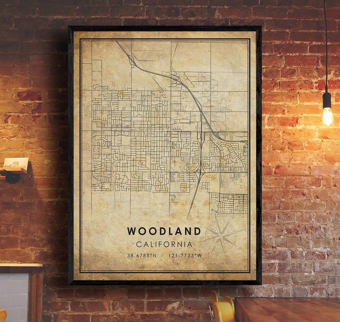 Woodland Vintage Map Print | Woodland California Map | Woodland City ...