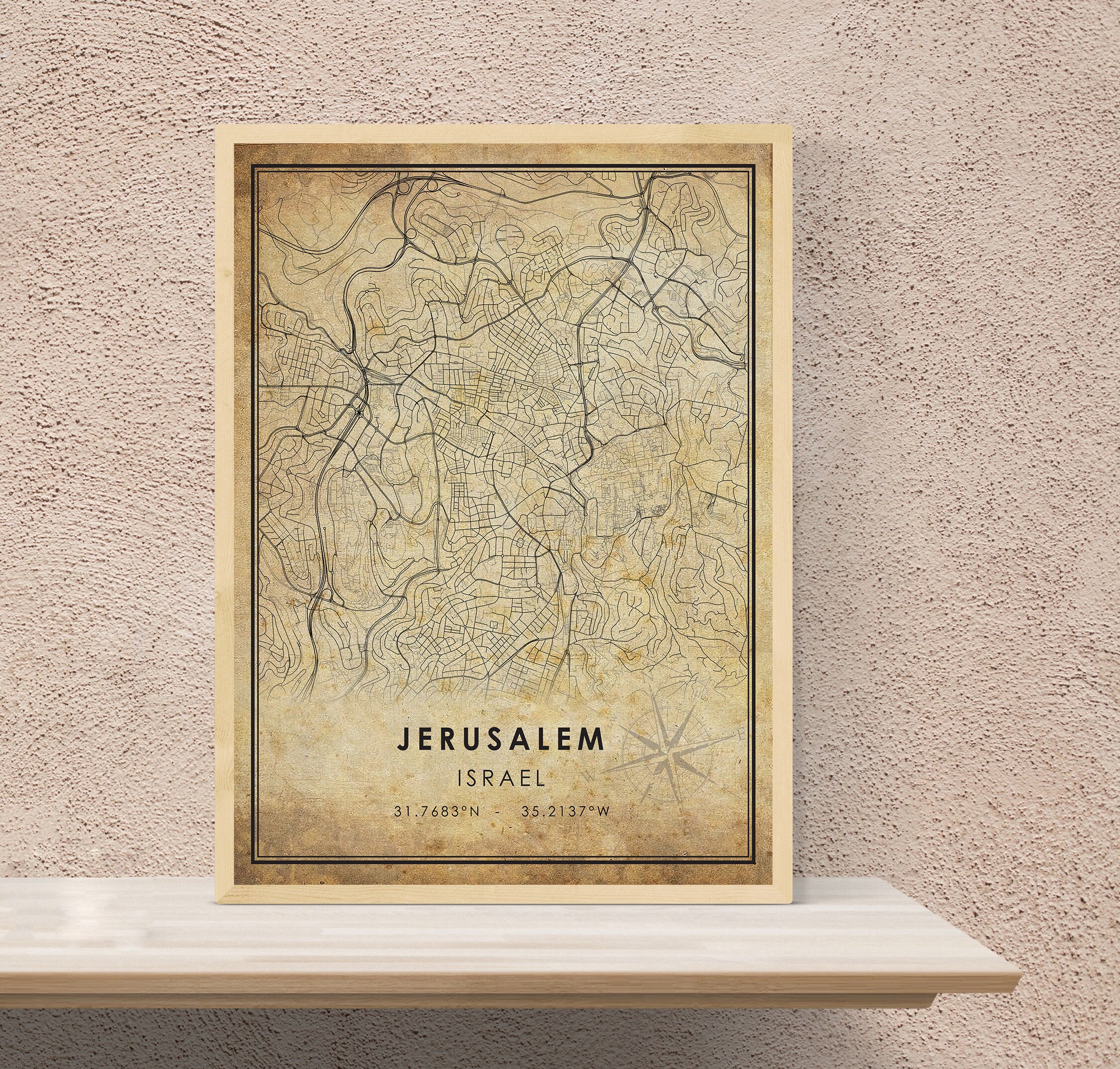 Jerusalem Vintage Map Print Jerusalem Map Israel Map Art - Etsy