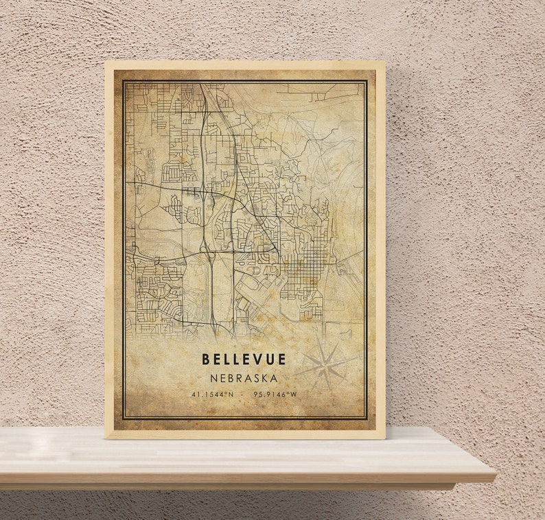 Bellevue Vintage Map Print Bellevue Map Bellevue Nebraska | Etsy