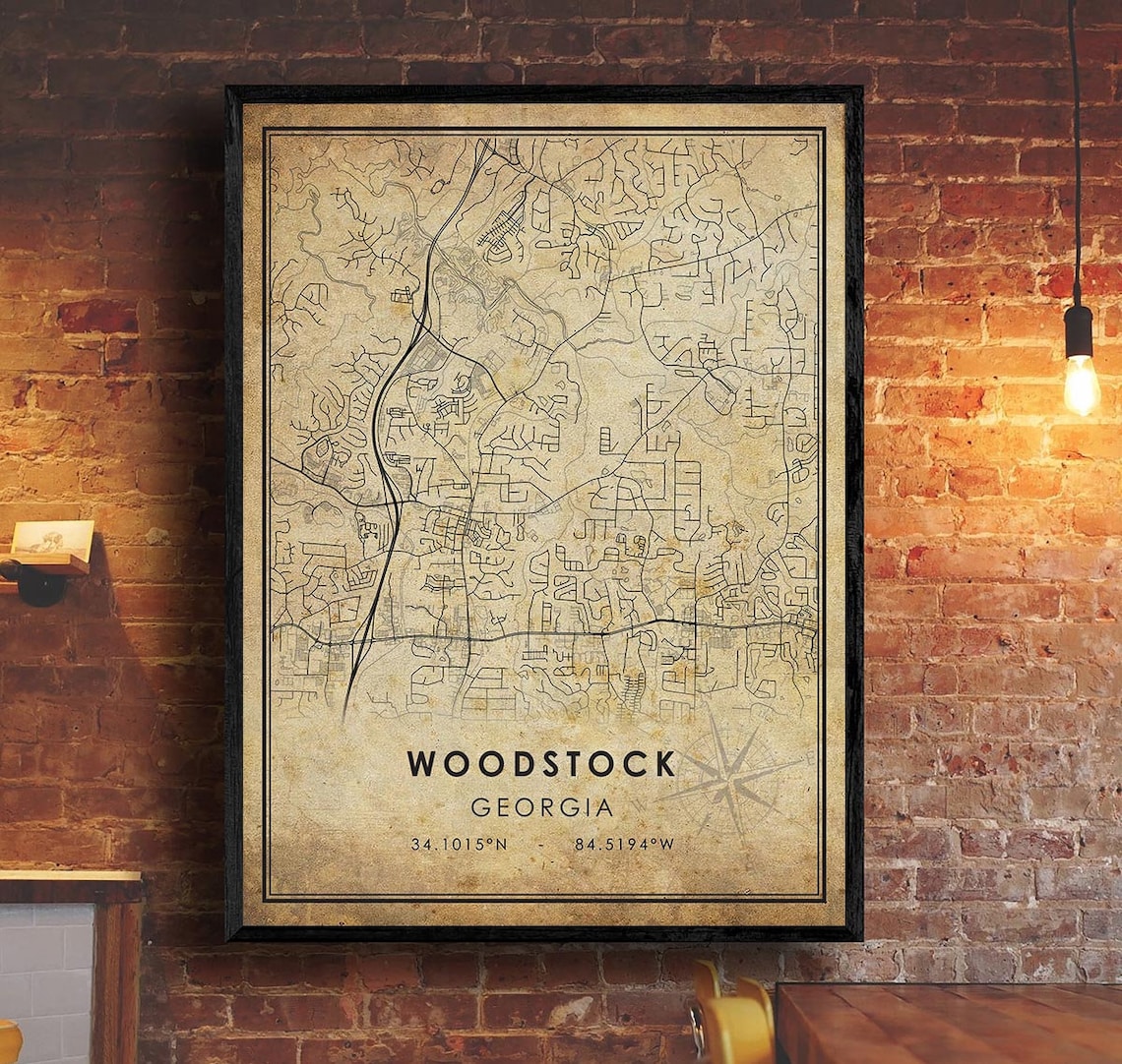 Woodstock Map Print Woodstock Map Georgia Map Art | Etsy