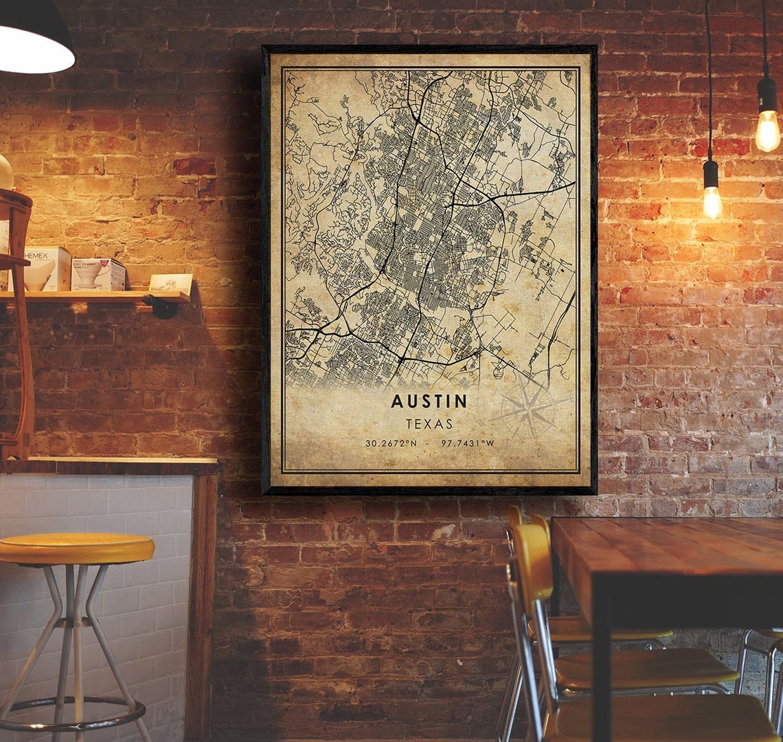 Austin Vintage Map Print Austin Map Texas Map Art Austin - Etsy