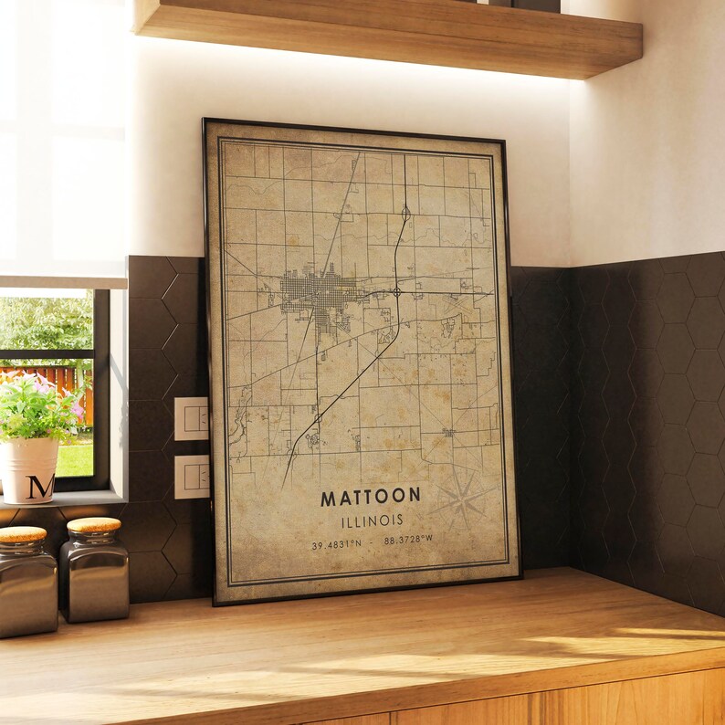 Mattoon Map Print | Mattoon Map | Illinois Map Art | Mattoon City Road ...