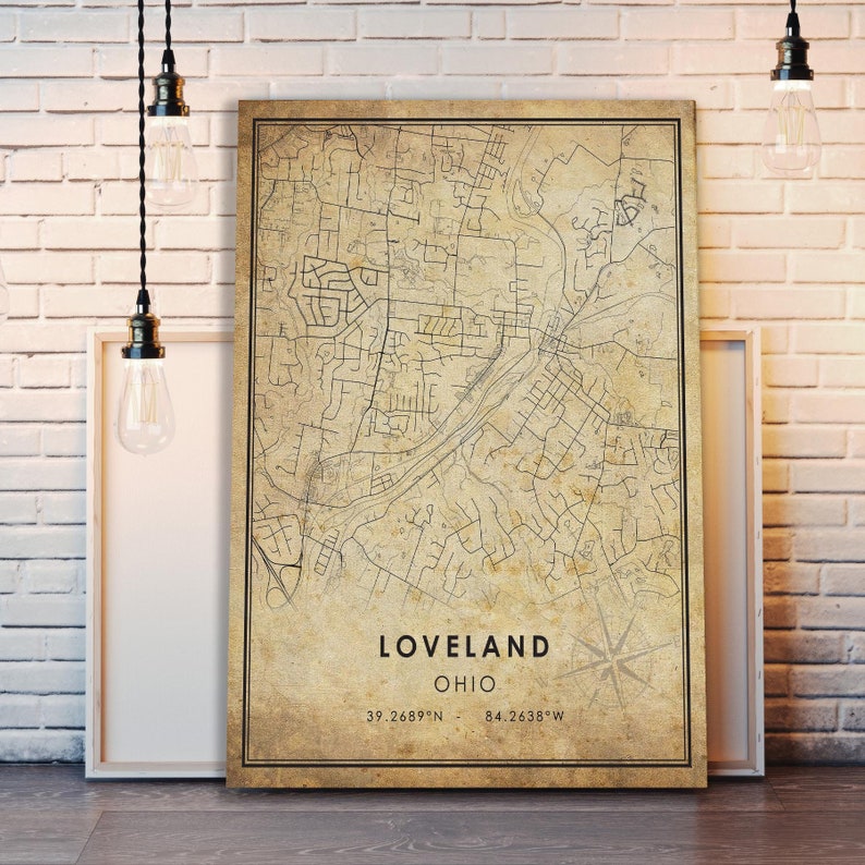 Loveland Vintage Map Print Loveland Ohio Map Loveland City - Etsy