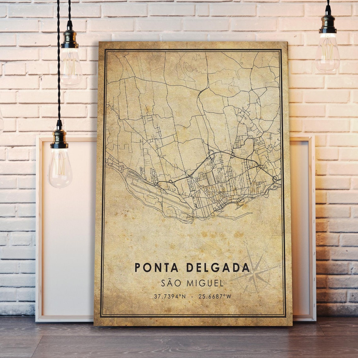 Ponta Delgada Vintage Map Print | Ponta Delgada Map | Sao Miguel Map ...