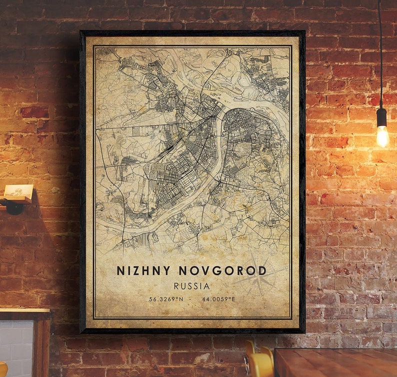 Nizhny Novgorod Vintage Map Print Nizhny Novgorod Russia Map - Etsy