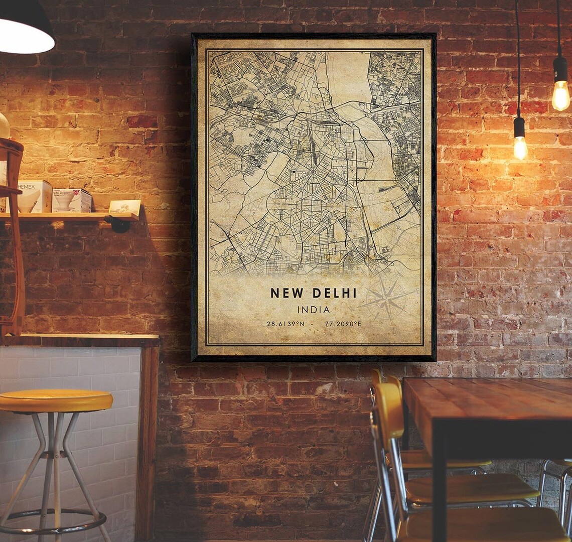 New Delhi Vintage Map Print | India Map | New Delhi Map Art | New Delhi ...