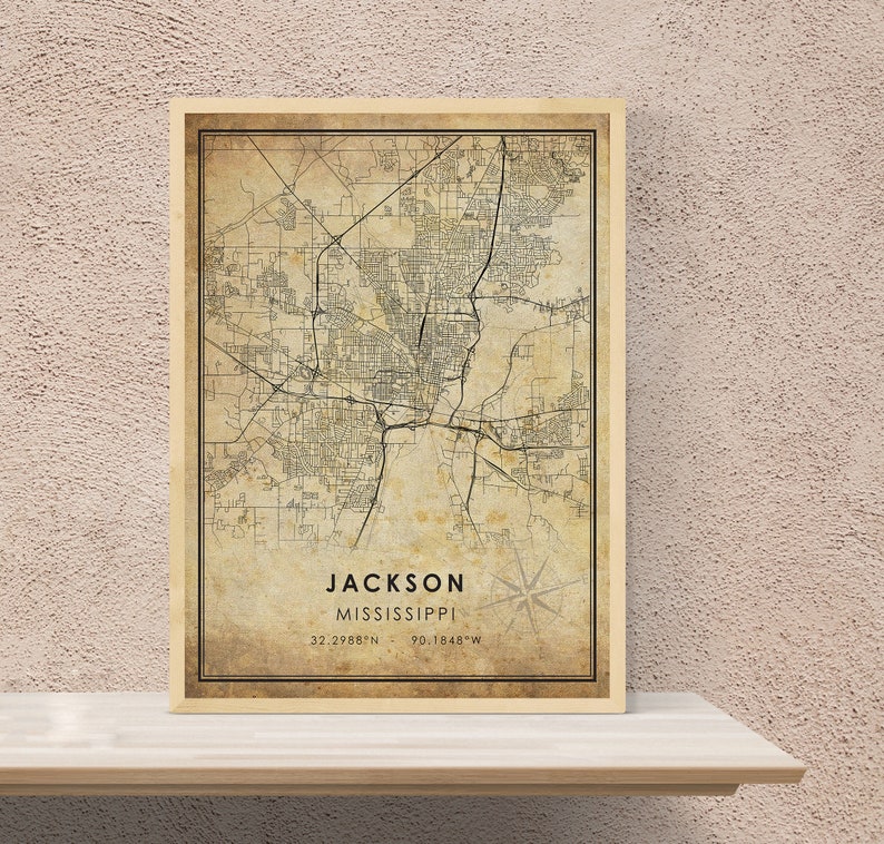 Jackson Vintage Map Print Jackson Map Mississippi Map Art - Etsy