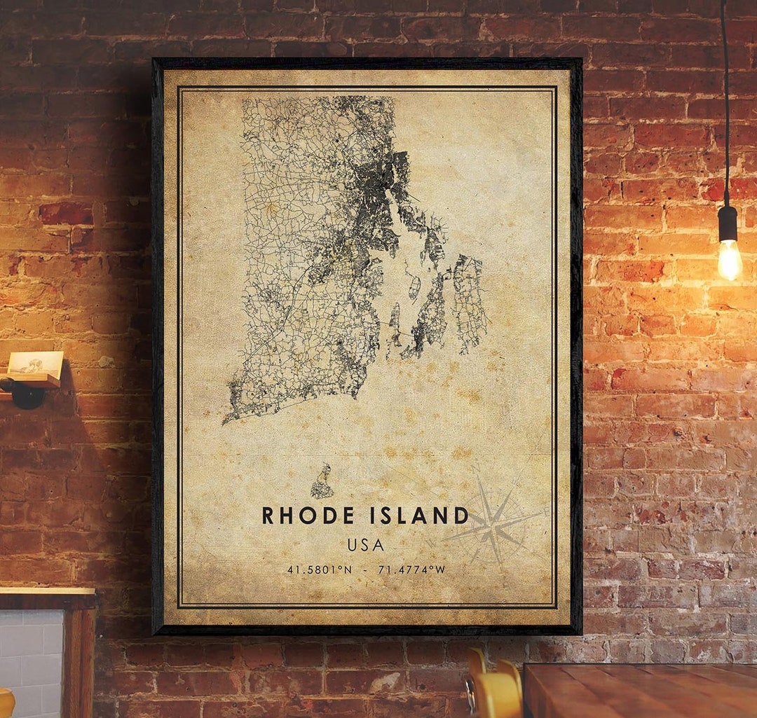 Rhode Island Vintage Map Print | Rhode Island Map | USA Map Art | Rhode ...