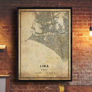 Lima Vintage Map Print Lima Map Peru Map Art Lima City | Etsy