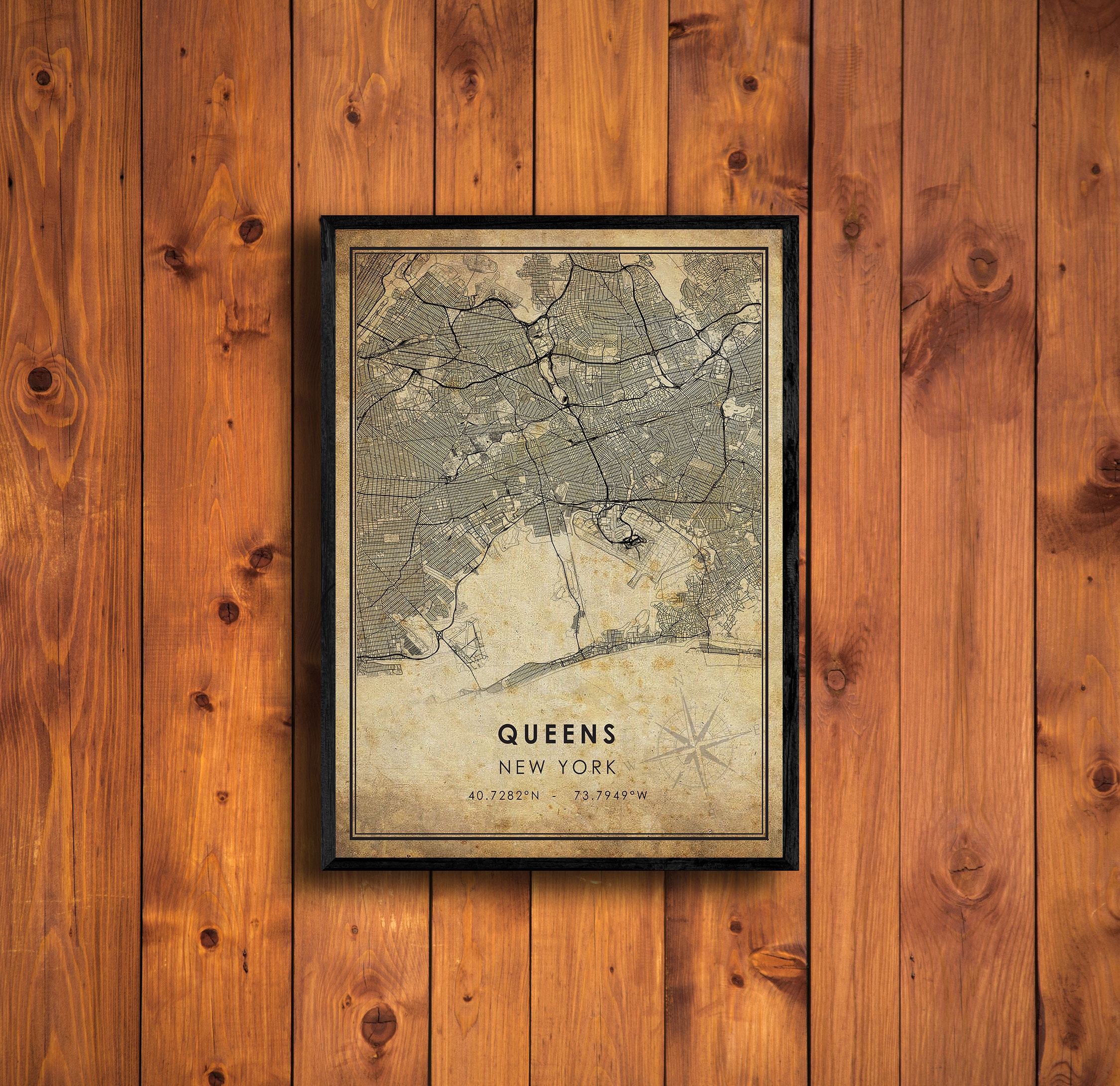 Queens Vintage Map Print Queens Map New York Map Art | Etsy