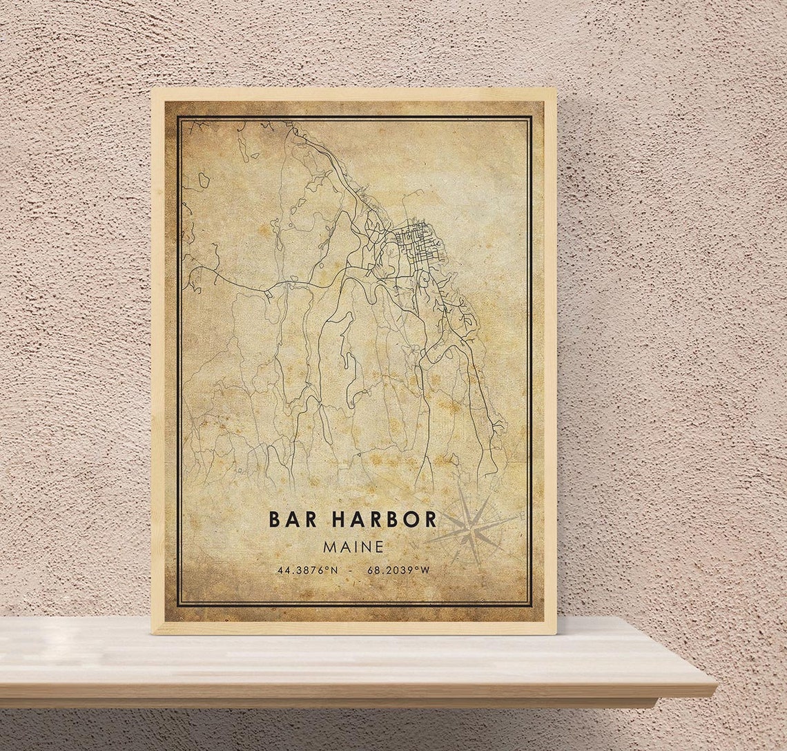 Bar Harbor Vintage Map Print Bar Harbor Map Maine Map Art | Etsy