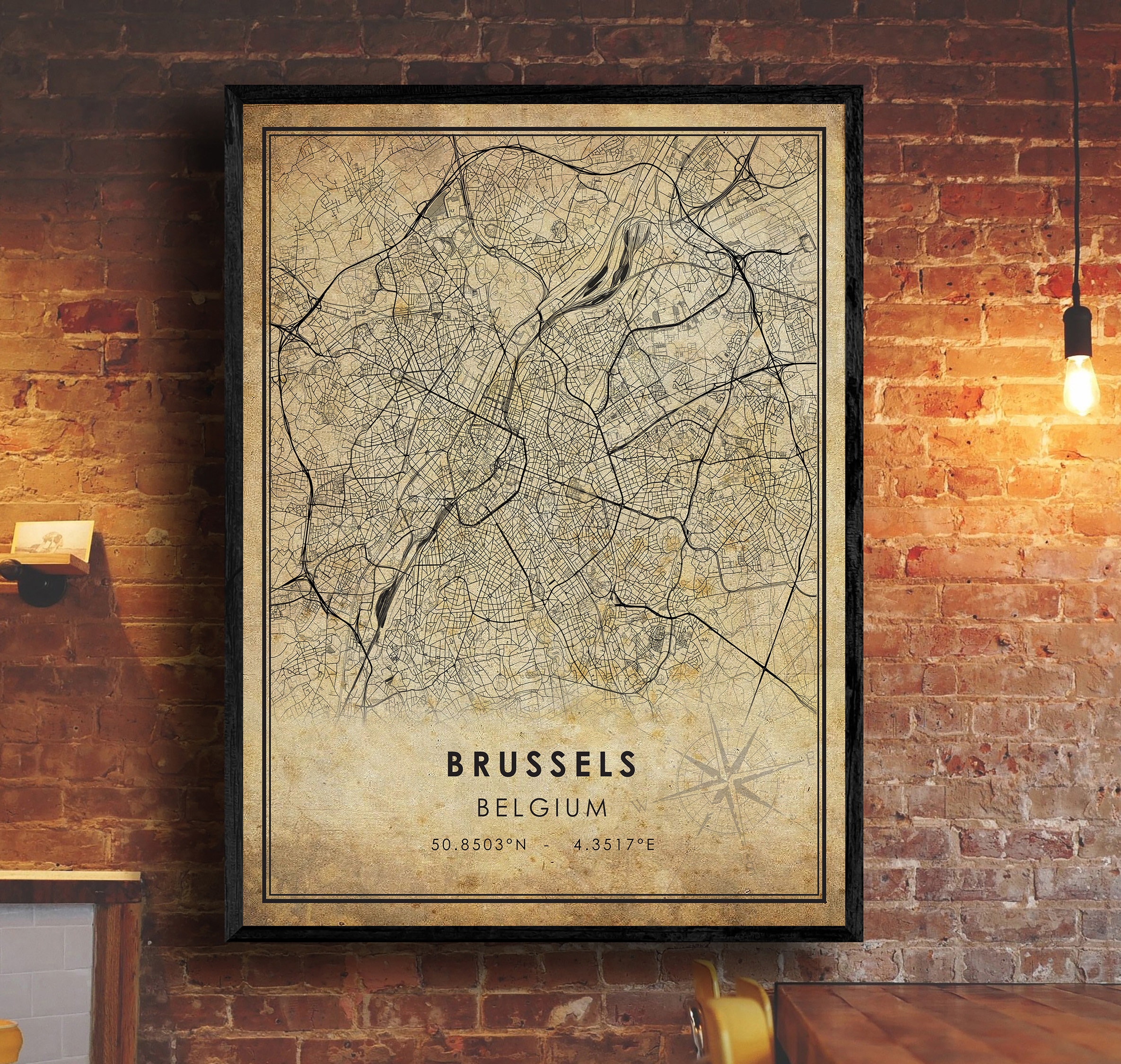 Brussels Vintage Map Print Brussels Map Belgium Map Art - Etsy