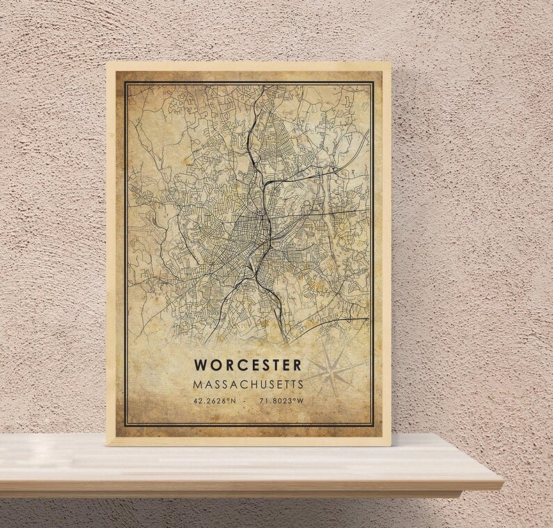 Worcester Map Print Worcester Map Massachusetts Map Art | Etsy