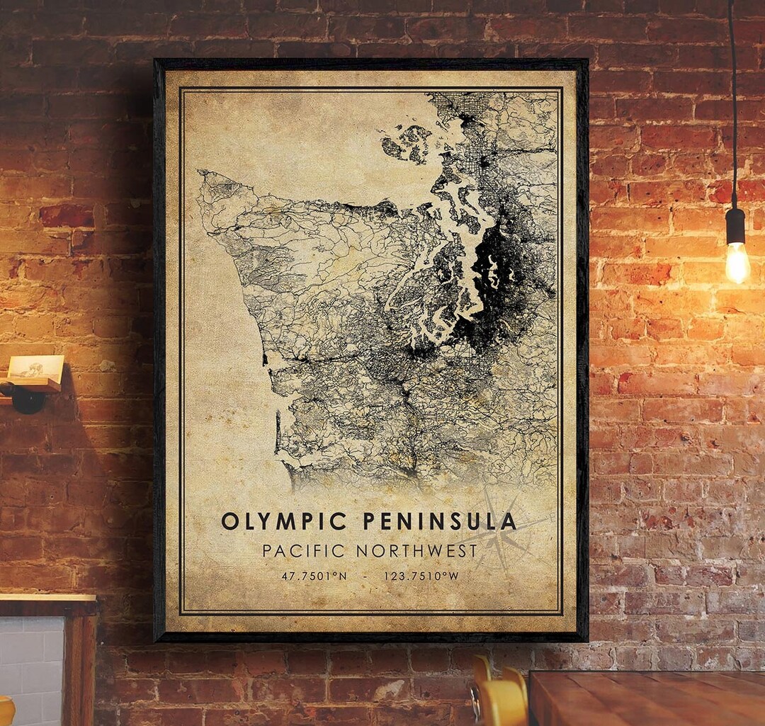 Olympic Peninsula Vintage Map Print | Olympic Peninsula Map ...