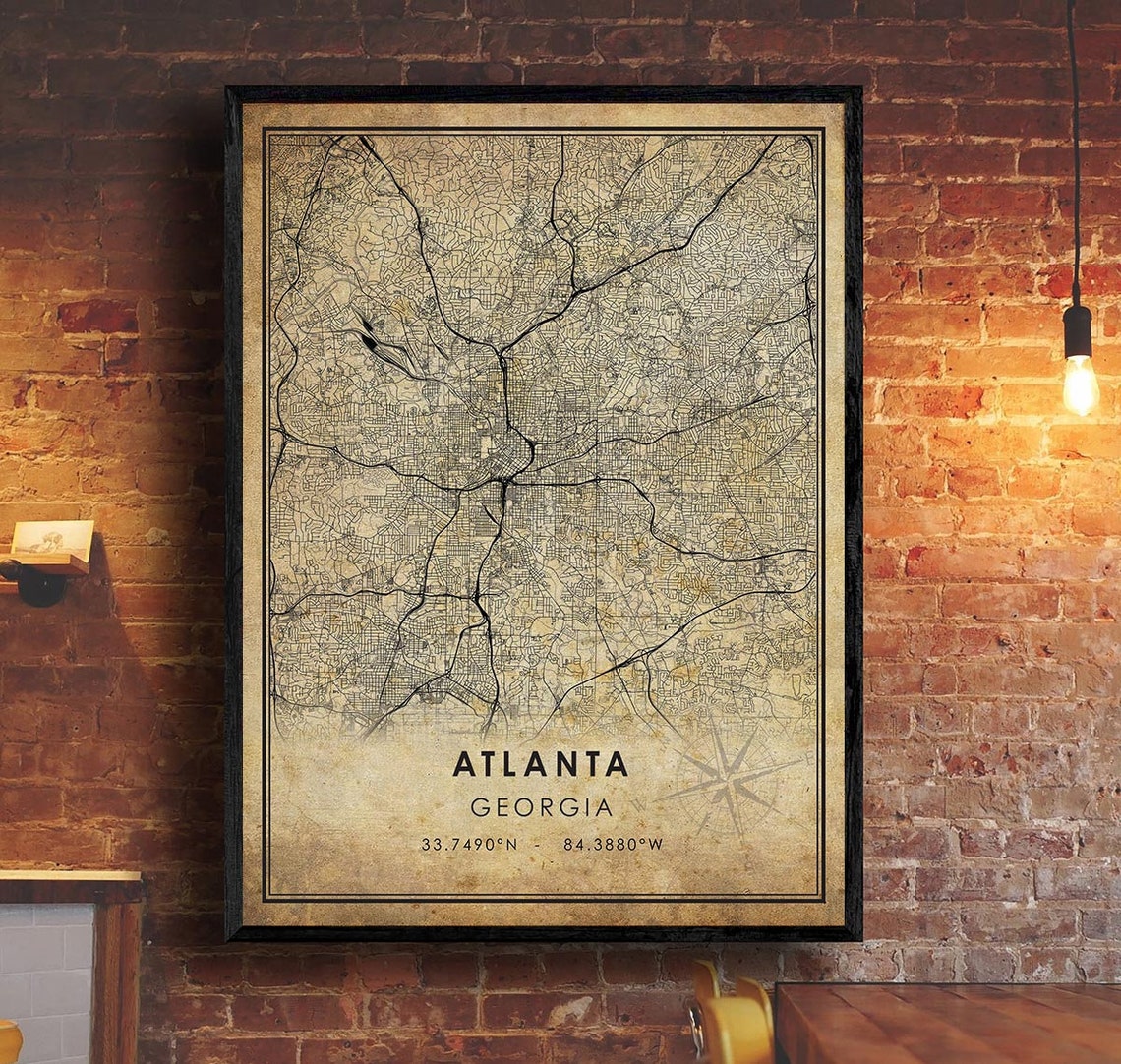 Atlanta Vintage Map Print Atlanta Map Georgia Map Art - Etsy