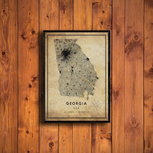 Georgia Vintage Map Print Georgia Map State Map Art - Etsy