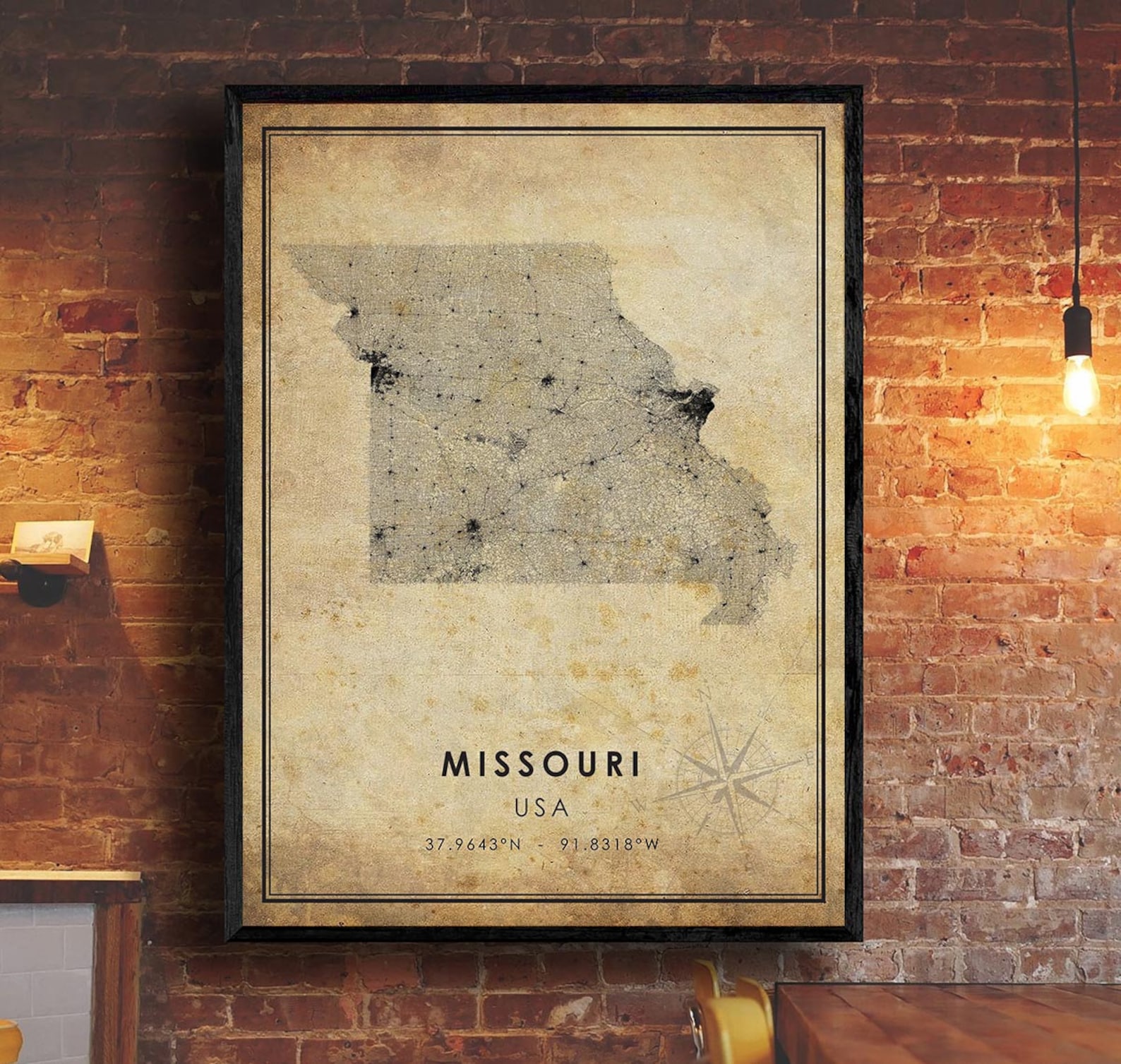 Missouri Vintage Map Print Missouri Map USA Map Art Missouri City Road ...