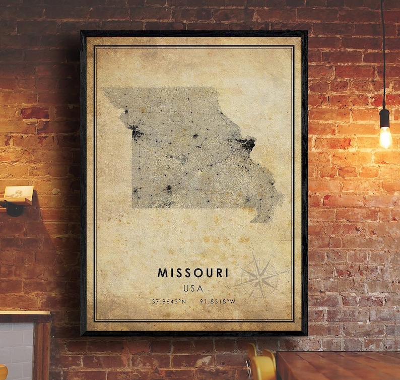 Missouri Vintage Map Print | Missouri Map | USA Map Art | Missouri City ...