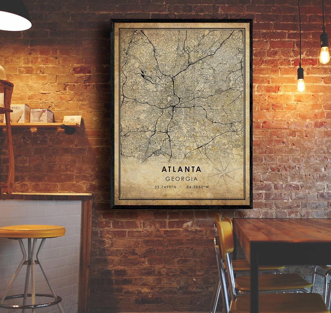 Atlanta Vintage Map Print Atlanta Map Georgia Map Art - Etsy