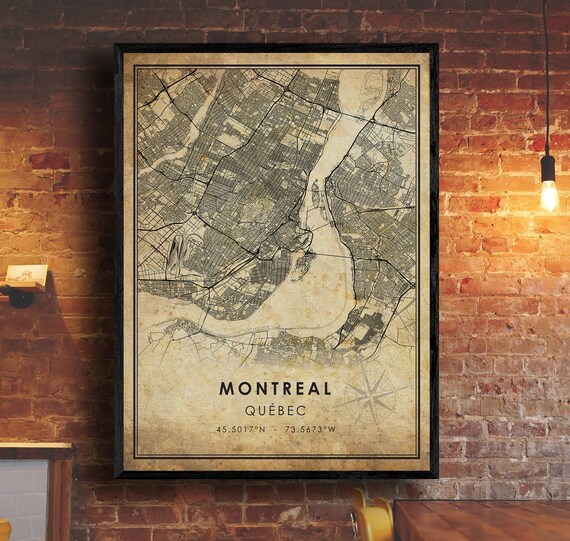 Montreal Vintage Map Print Montreal Map Quebec Map Art | Etsy
