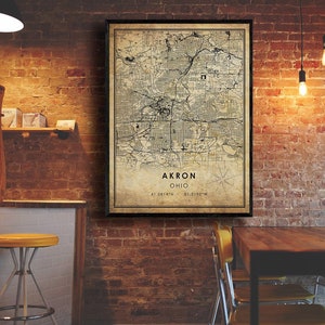 Akron Vintage Map Print | Akron Map | Ohio Map Art | Akron City Road ...