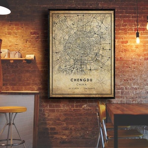 Chengdu Vintage Map Print | Chengdu Map | China Map Art | Chengdu City ...