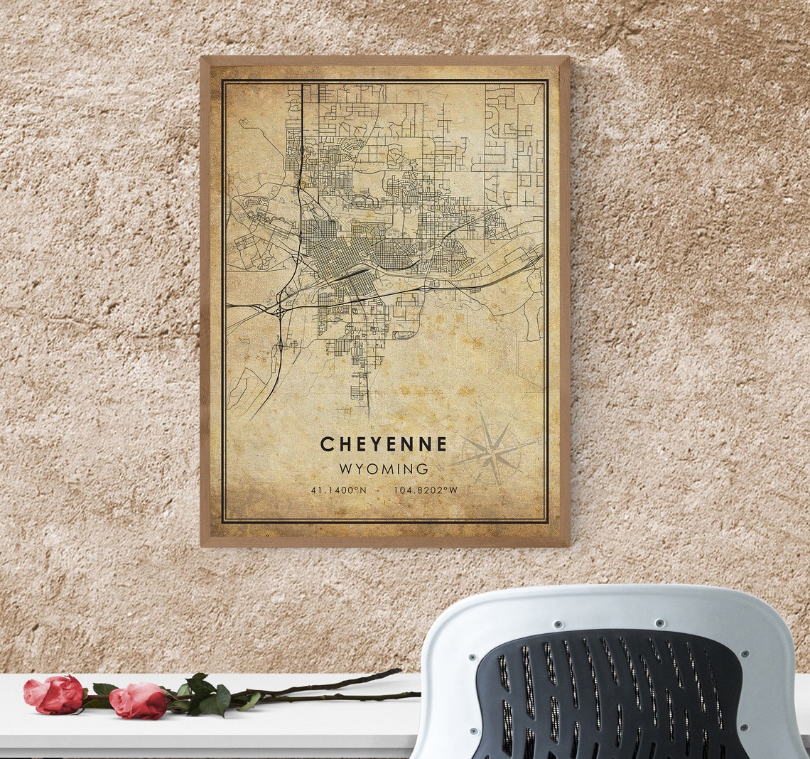 Cheyenne Vintage Map Print Cheyenne Wyoming Map Cheyenne | Etsy