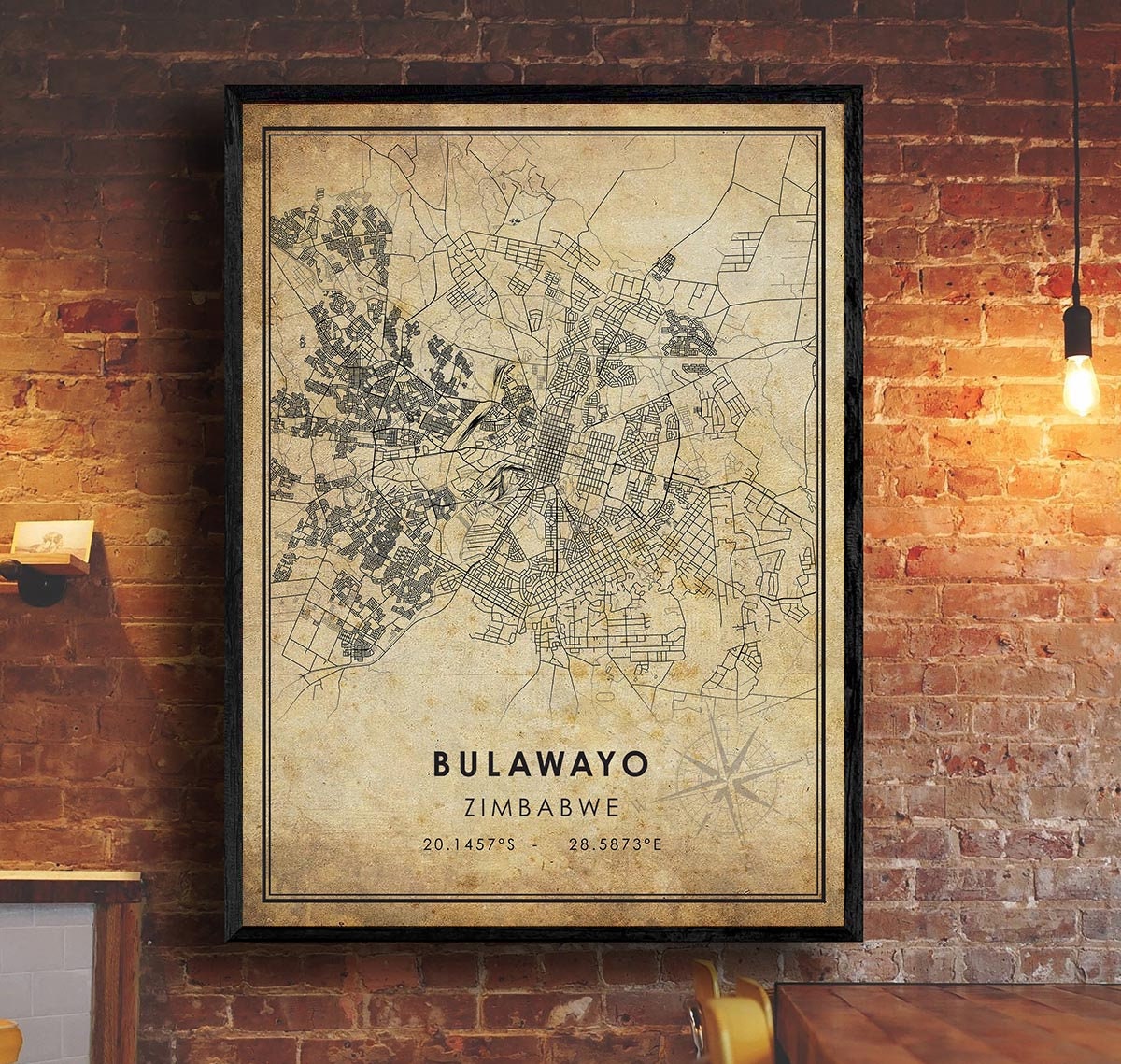 Bulawayo Vintage Map Print | Bulawayo Map | Zimbabwe Map Art | Bulawayo ...
