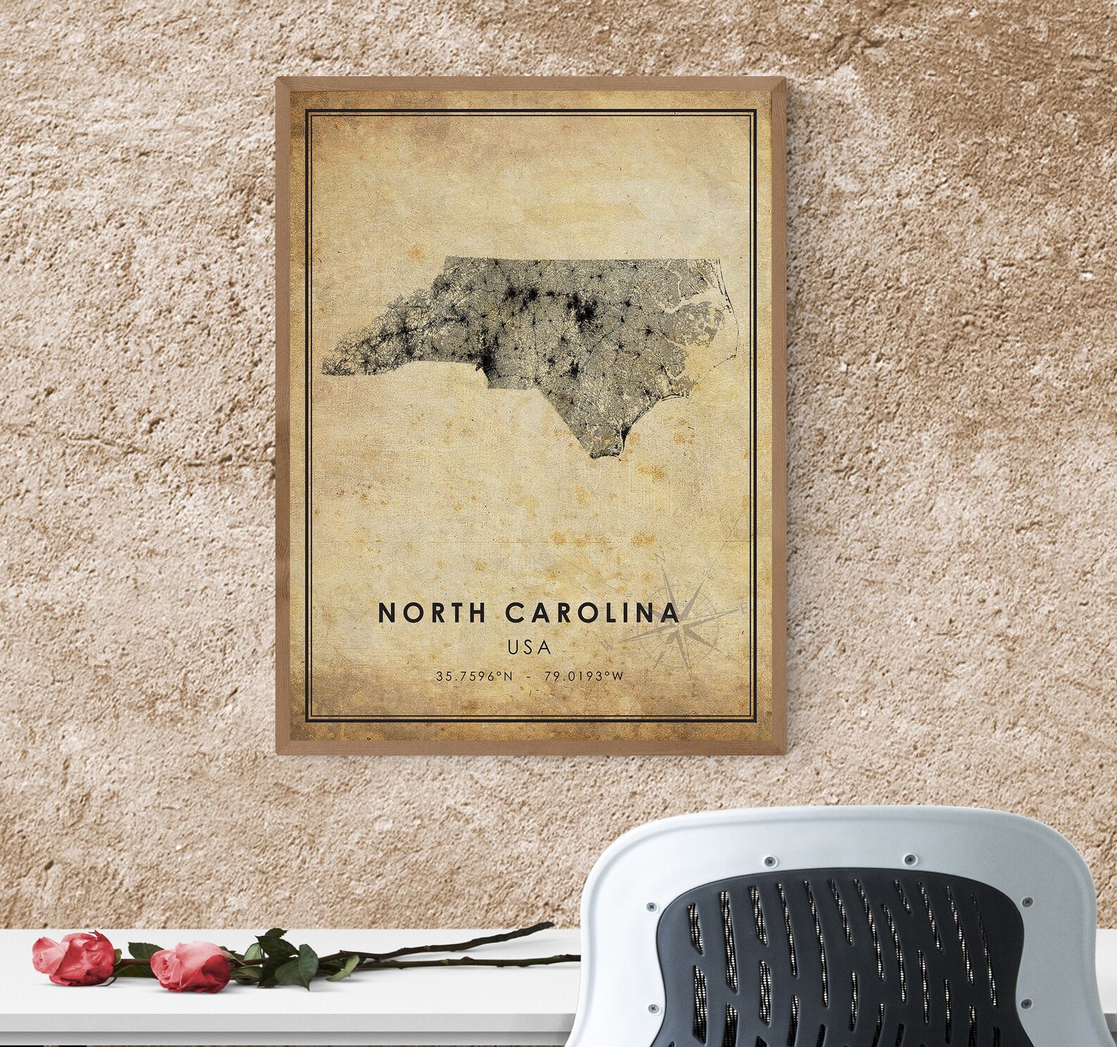North Carolina Vintage Map Print North Carolina Map USA | Etsy
