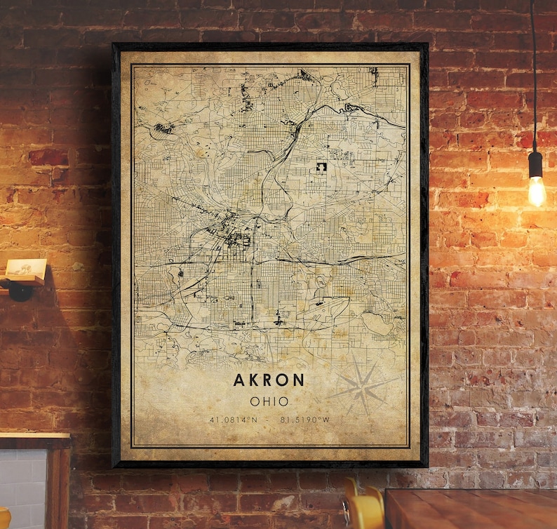 Akron Vintage Map Print Akron Map Ohio Map Art Akron | Etsy