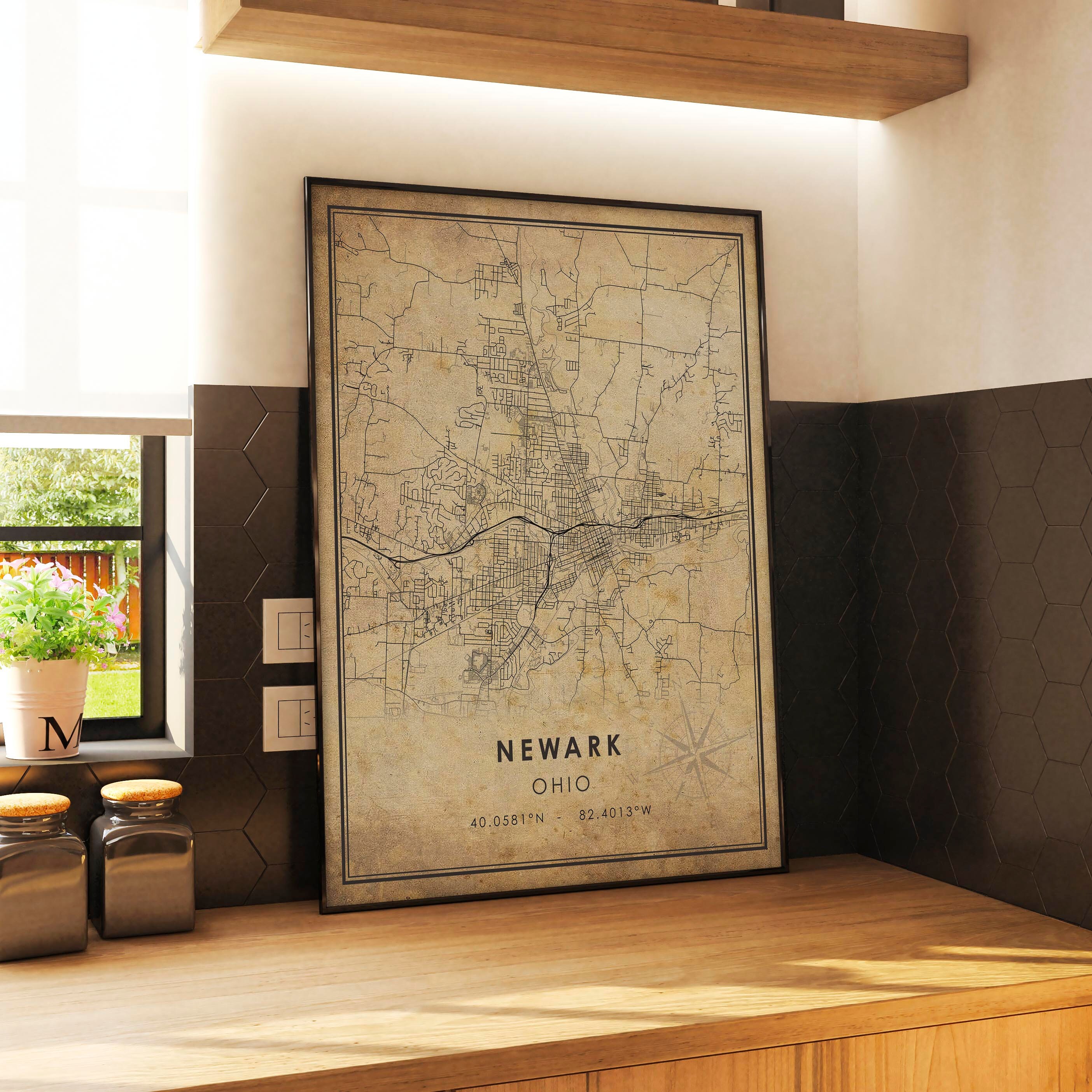 Newark Map Print | Newark Map | Ohio Map Art | Newark City Road Map ...