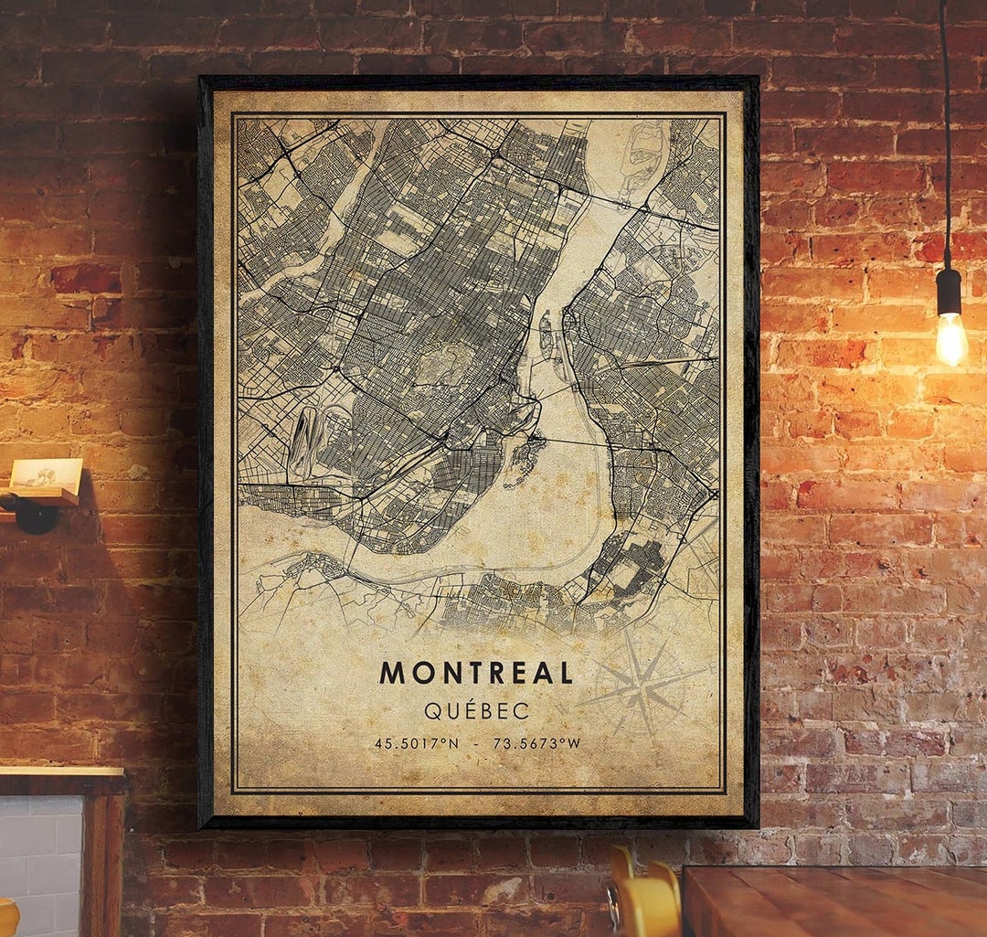 Montreal Vintage Map Print Montreal Map Quebec Map Art Montreal City ...
