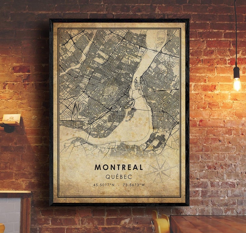 Montreal Vintage Map Print Montreal Map Quebec Map Art - Etsy