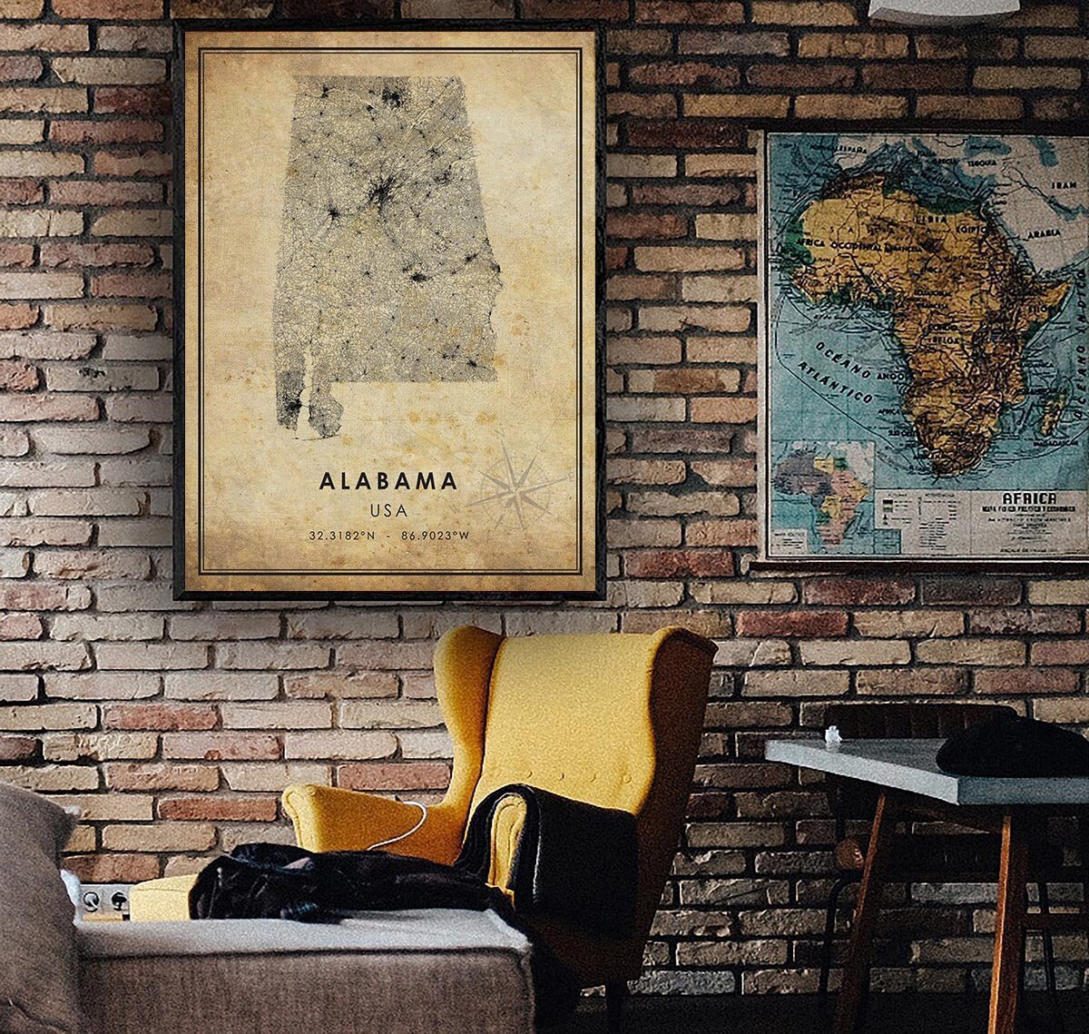 Alabama Vintage Map Print | Alabama Map | Alabama Map Art | Alabama ...
