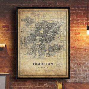 Edmonton Vintage Map Print Edmonton Map Alberta Map Art Edmonton City ...