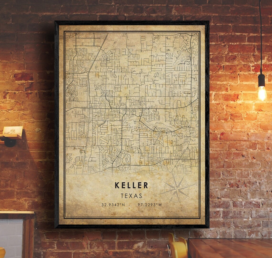 Keller Vintage Map Print Keller Map Texas Map Art Keller - Etsy