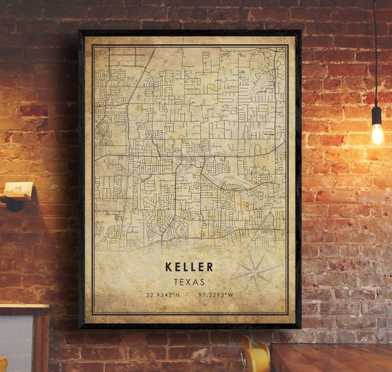 Keller Vintage Map Print Keller Map Texas Map Art Keller - Etsy