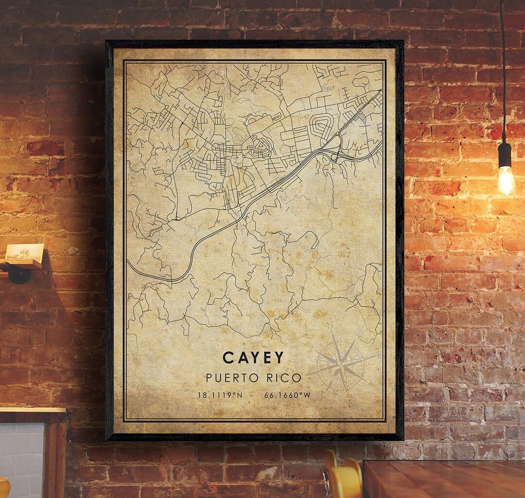 Cayey Vintage Map Print | Cayey Map | Puerto Rico Map Art | Cayey City ...
