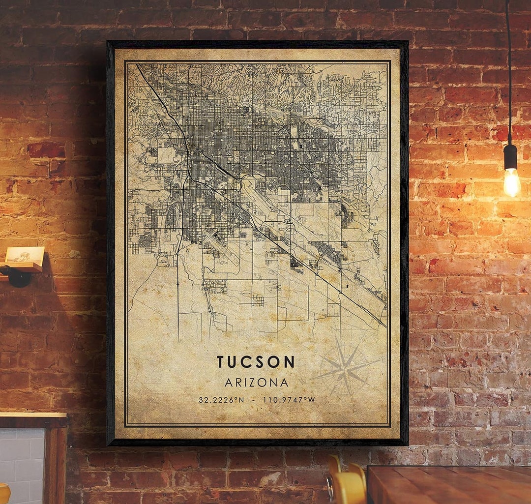 Tucson Vintage Map Print | Tucson Arizona Map | Tucson City Road Map ...
