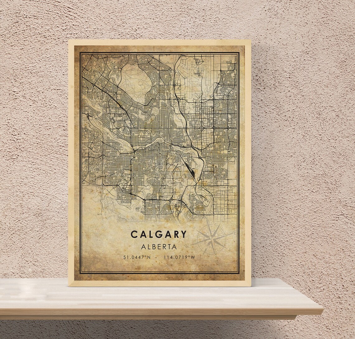 Calgary Vintage Map Print Calgary Map Canada Map Art | Etsy