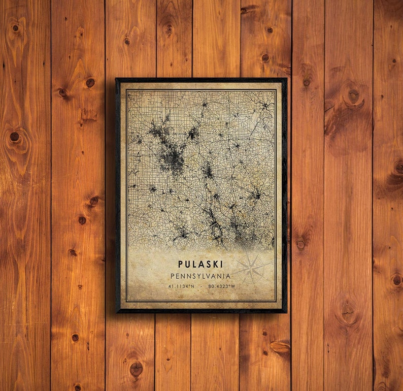 Pulaski Map Print Pulaski Map Pennsylvania Map Art | Etsy