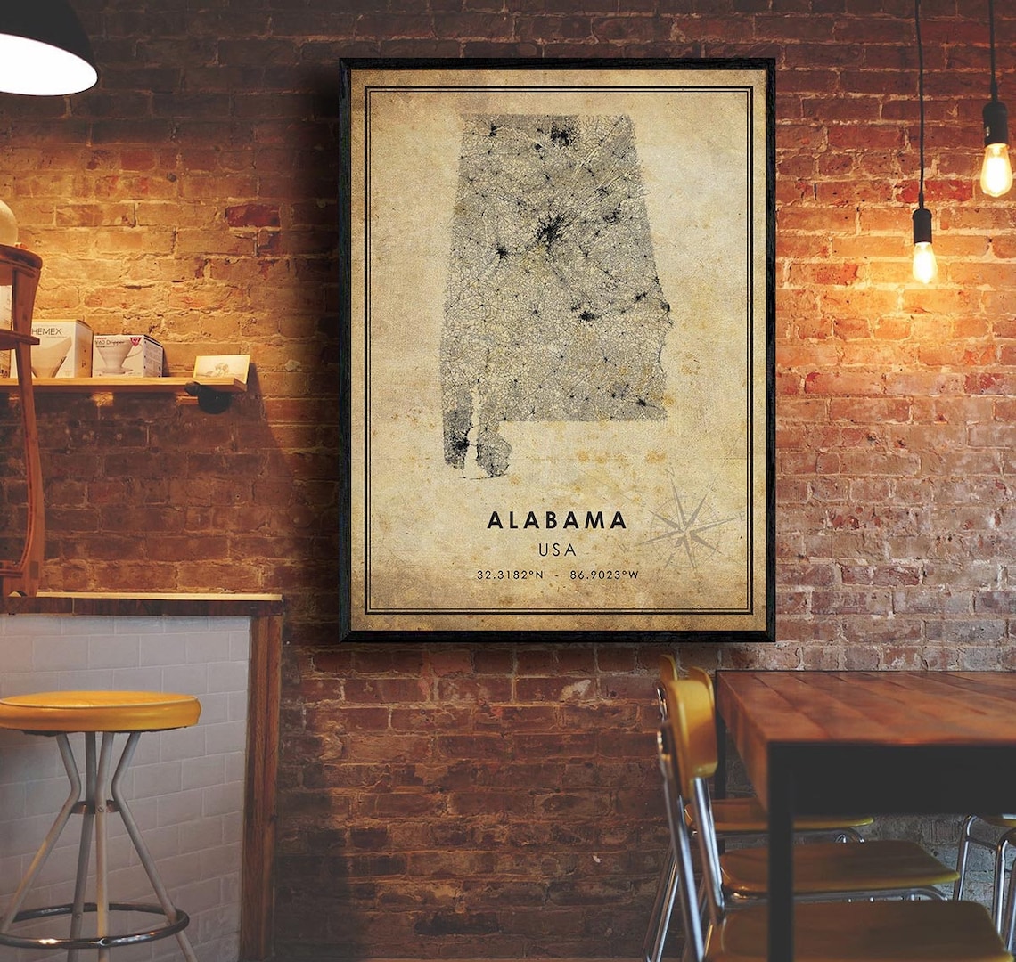 Alabama Vintage Map Print Alabama Map Alabama Map Art - Etsy