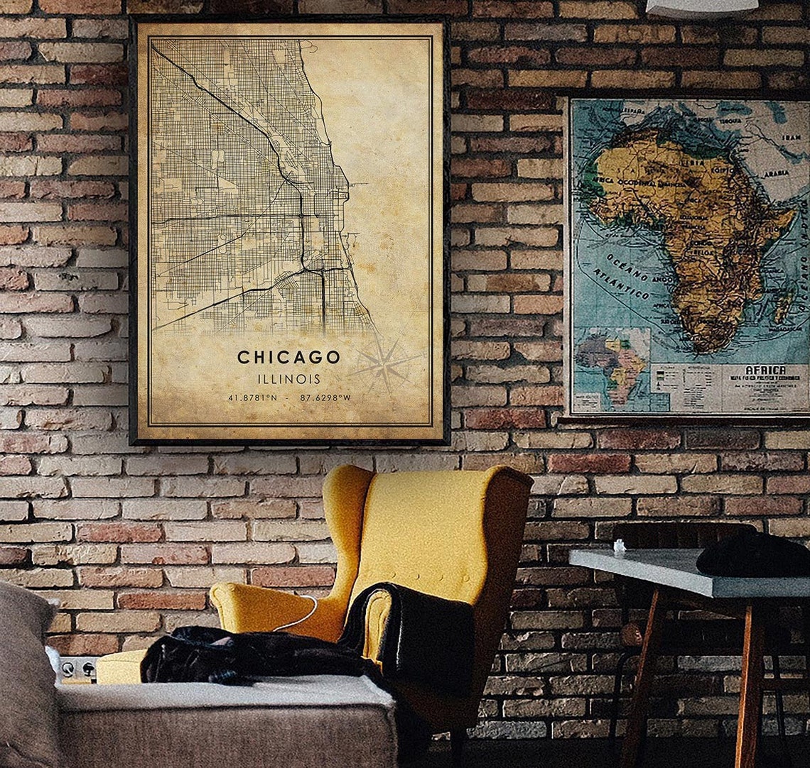 Chicago Vintage Map Print Chicago Map Illinois Map Art - Etsy
