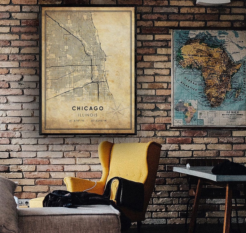 Chicago Vintage Map Print Chicago Map Illinois Map Art - Etsy