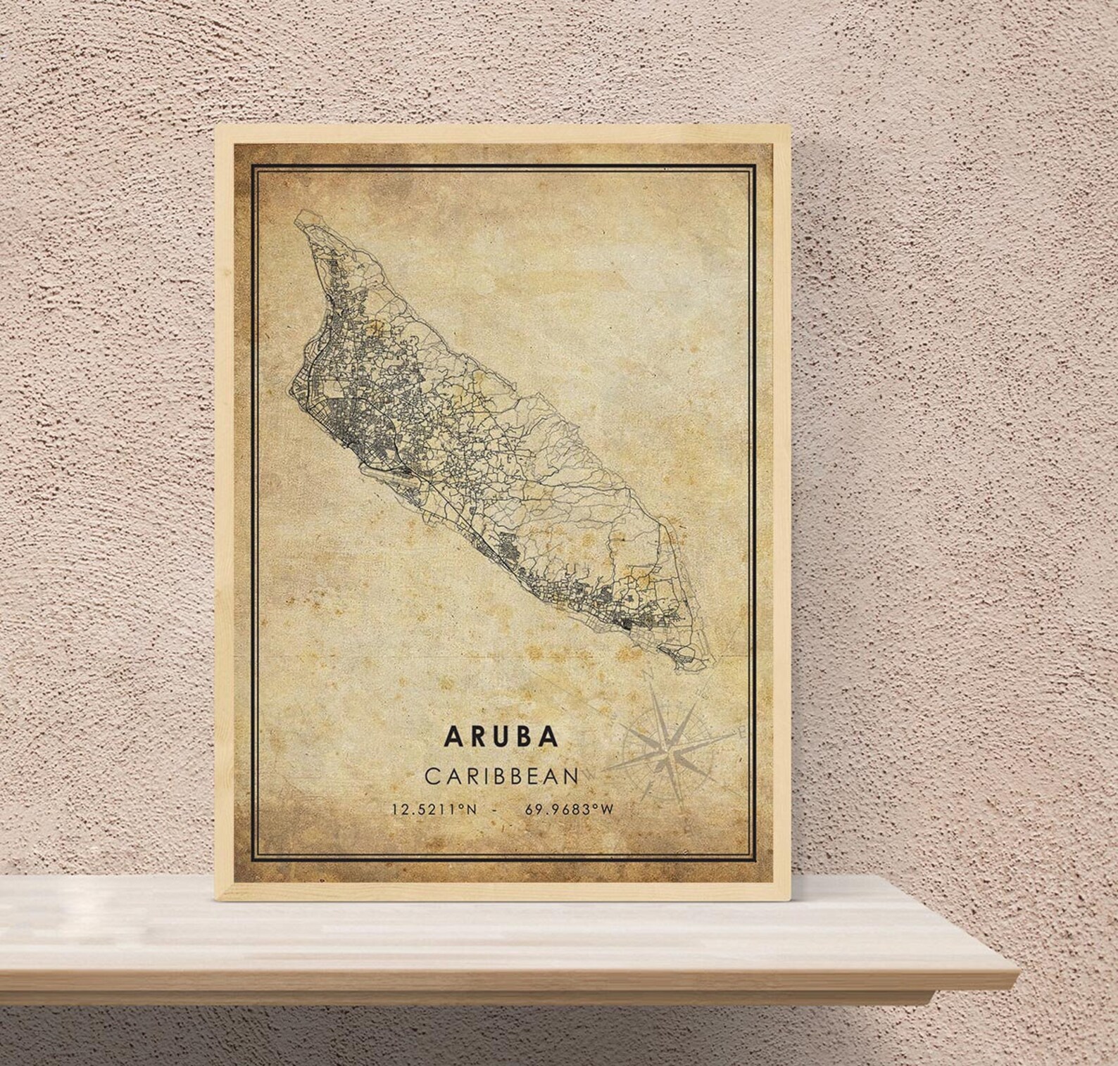 Aruba Vintage Map Print Aruba Map Caribbean Map Art - Etsy