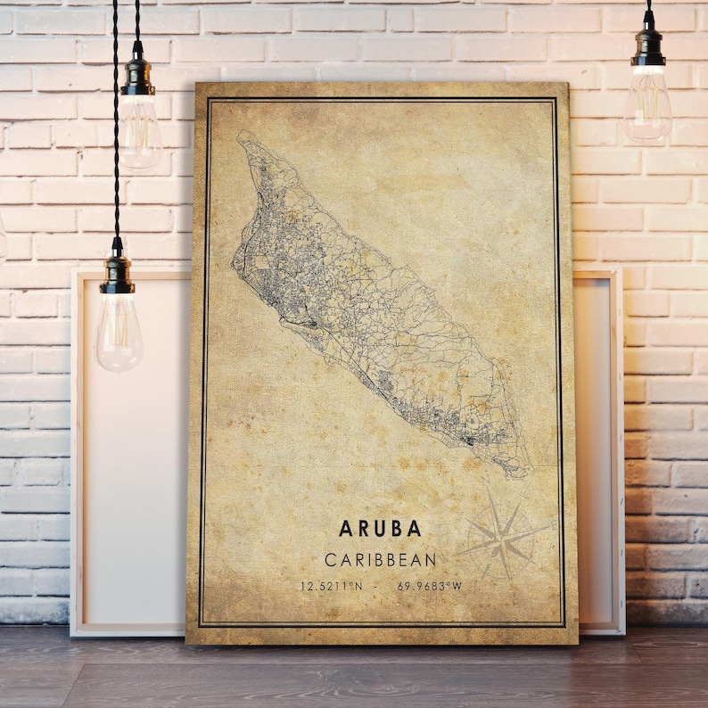 Aruba Vintage Map Print | Aruba Map | Caribbean Map Art | Aruba City ...