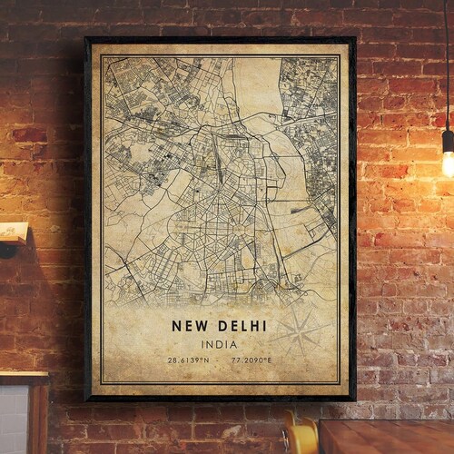 New Delhi Vintage Map Print India Map New Delhi Map Art - Etsy